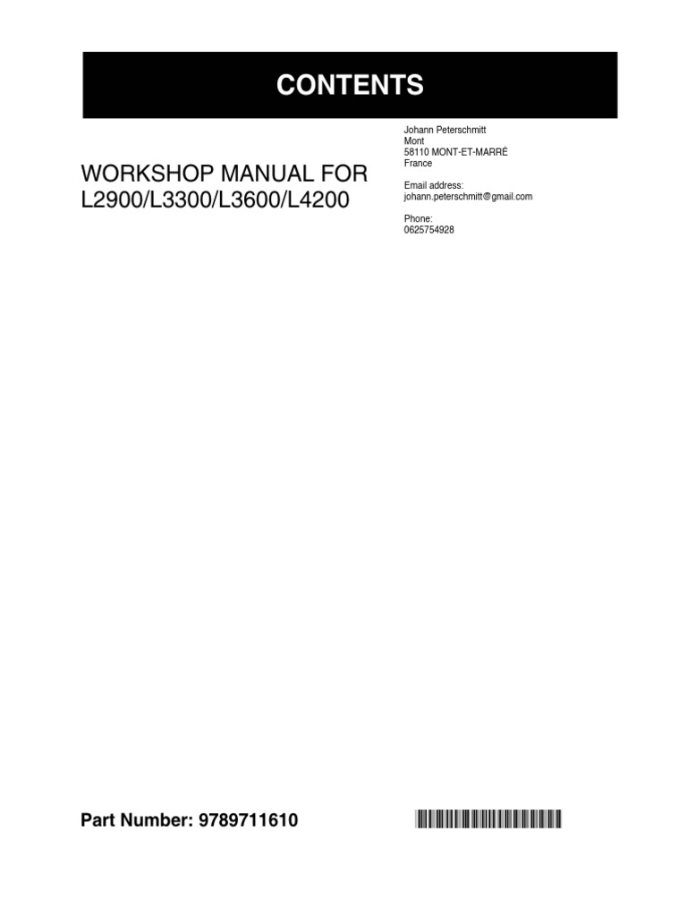 Workshop Manual For L2900/L3300/L3600/L4200: Table of Contet | PDF