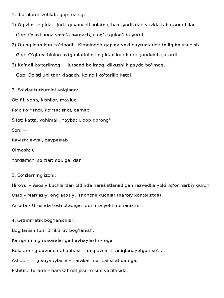 9 Sinf Ona Tili Yakuniy Javoblar | PDF
