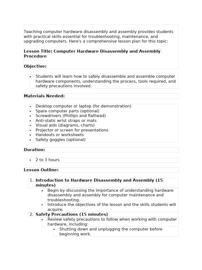 Teaching Computer Hardware Disassembly and Assembly Provides Students With Practical Skills ...