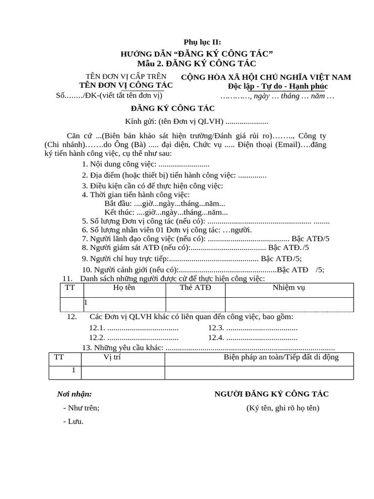 Pl2 Huong Dan Cac Thuc Hien Dang Ky Cong Tac (33 KB) | PDF