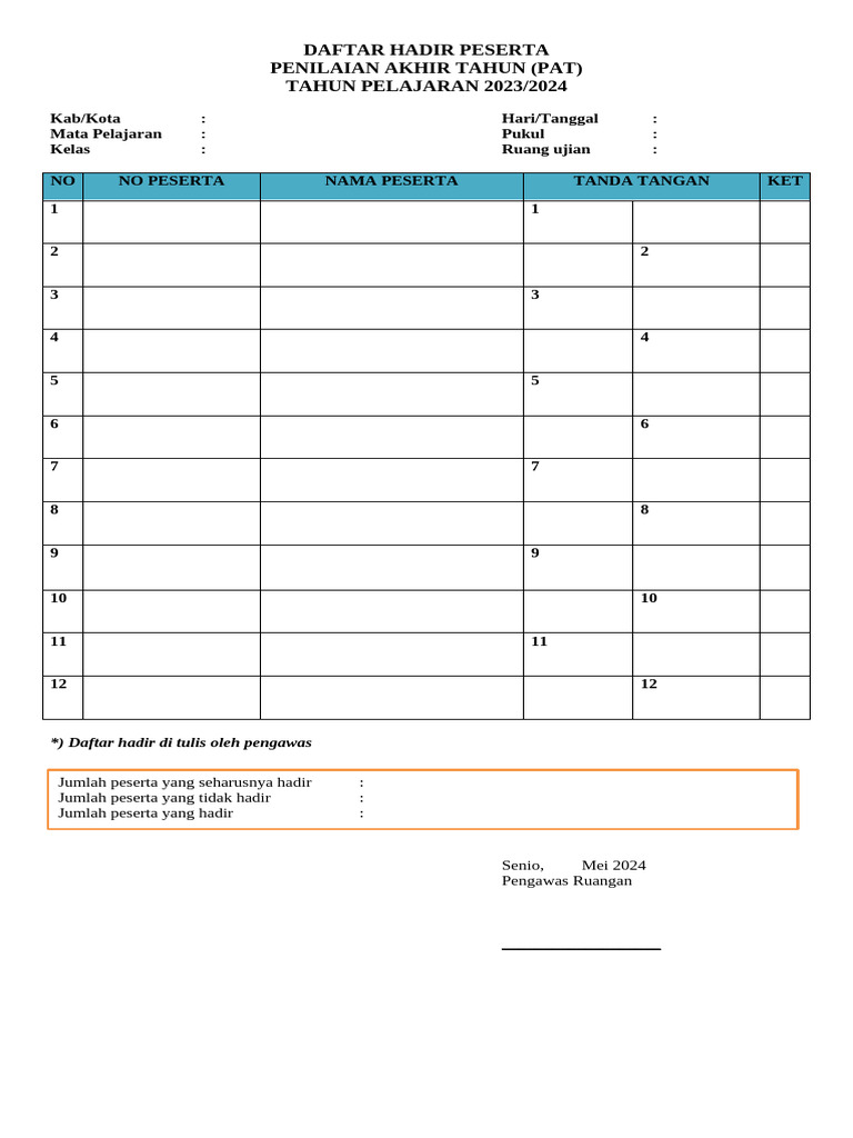 Daftar Hadir Peserta Ujian | PDF