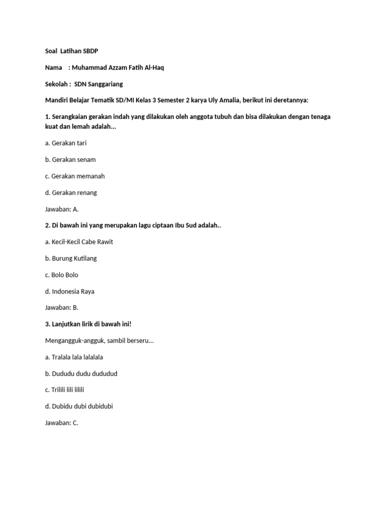 Soal Latihan SBDP Azzam | PDF