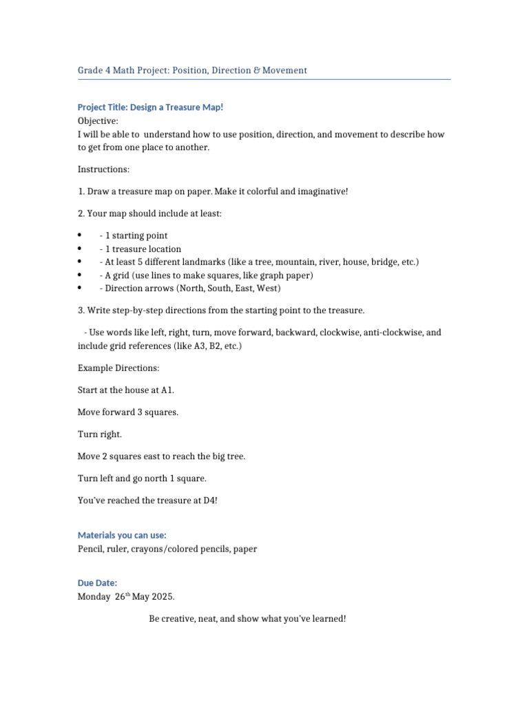 Grade 4 Math Project Position Direction Movement | PDF