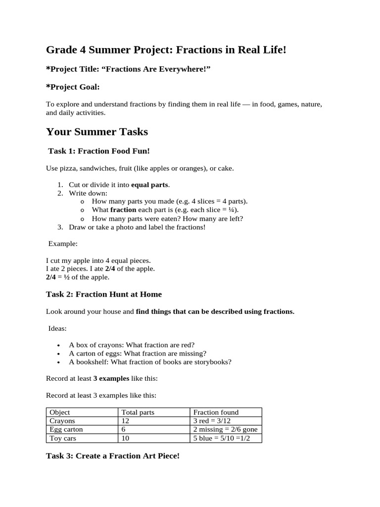 Grade 4 Summer Project Work | PDF