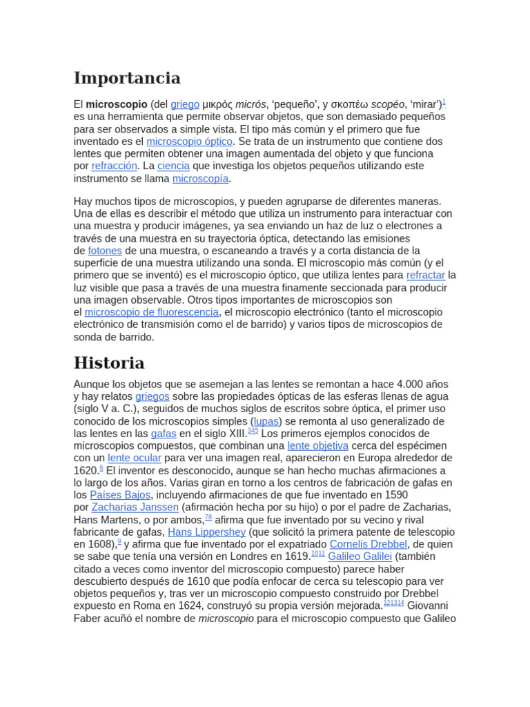 Historia y tipos de microscopios | PDF | Microscopio | Óptica
