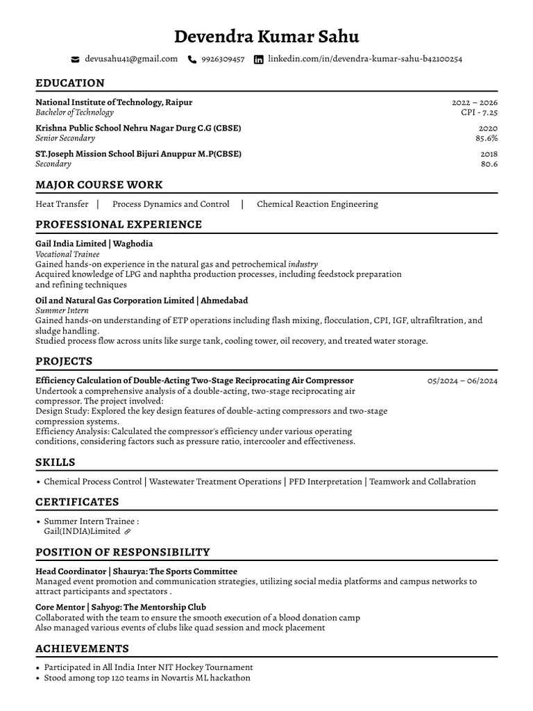 Devendra Kumar Sahu FlowCV Resume 20250529 | PDF | Gases | Chemical Process Engineering