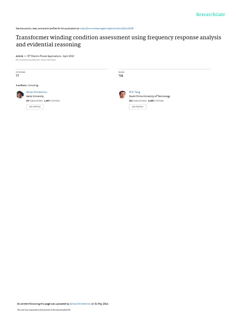 Transformer Winding Condition Assessment | PDF | Transformer | Resonance