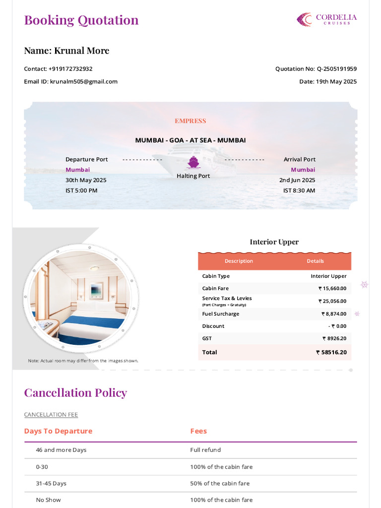 Quotation Details | PDF | Fee | Payments