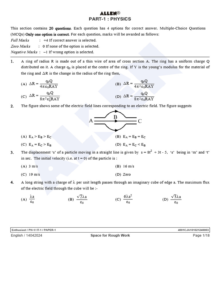 Full Marks Zero Marks Negative Marks: Part-1: Physics | PDF | Triangle