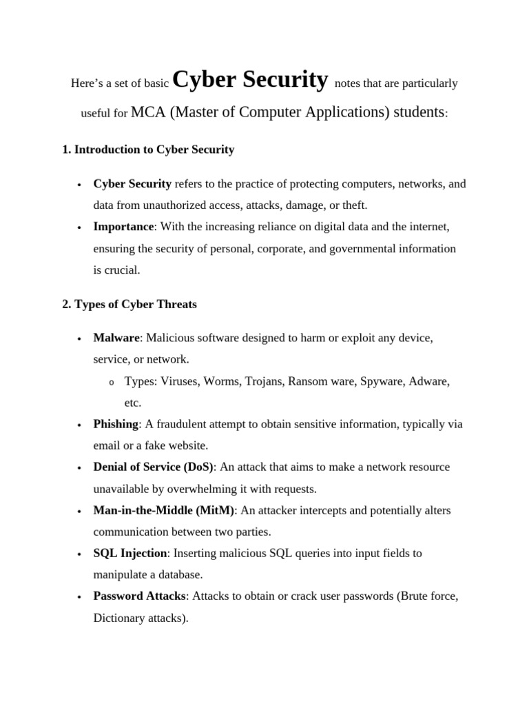 Essential Cyber Security Notes for MCA | PDF | Security | Computer Security