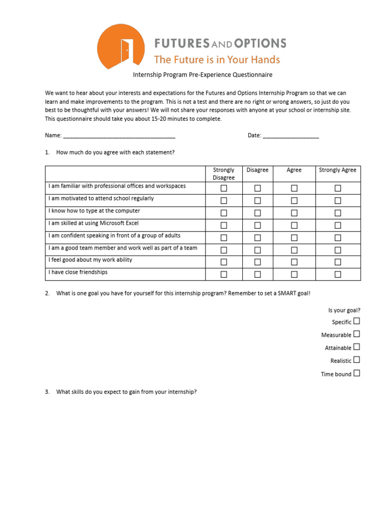Internship Program Pre-Experience Questionnaire | PDF | Cognition | Psychology