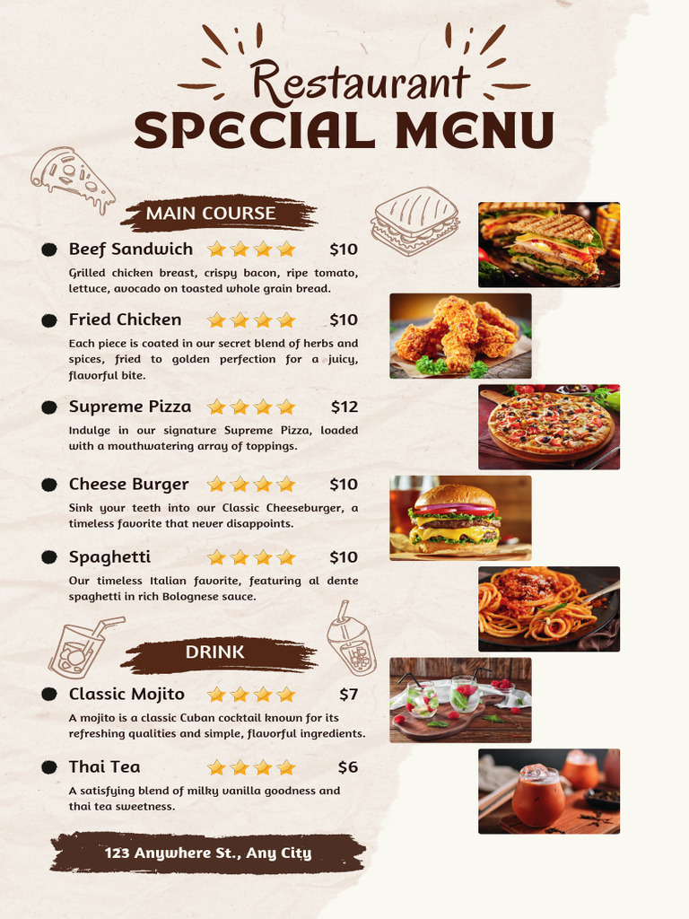 Brown and Beige Modern Restaurant Food Menu | PDF