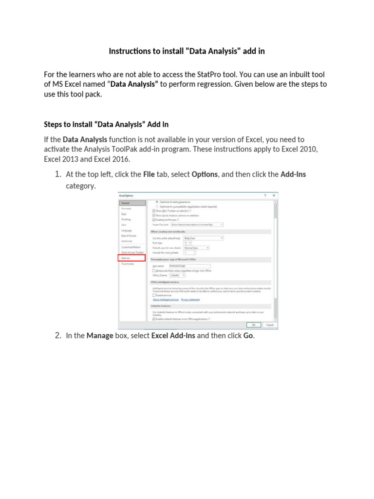 Installing Excel Data Analysis ToolPak | PDF