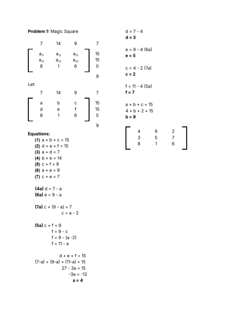 Magic Square and Solution Types | PDF | System Of Linear Equations ...