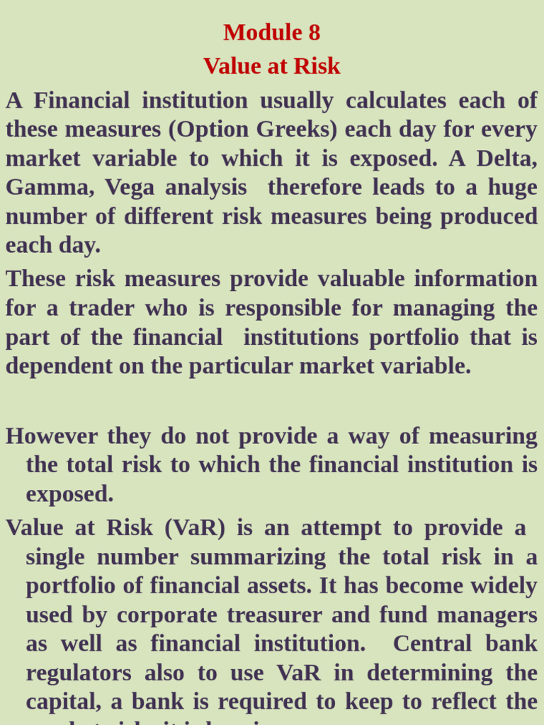 Understanding Value at Risk (VaR) | PDF | Value At Risk | Greeks (Finance)