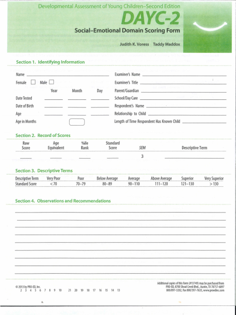 Social Emotional Domain Scoring Form | PDF