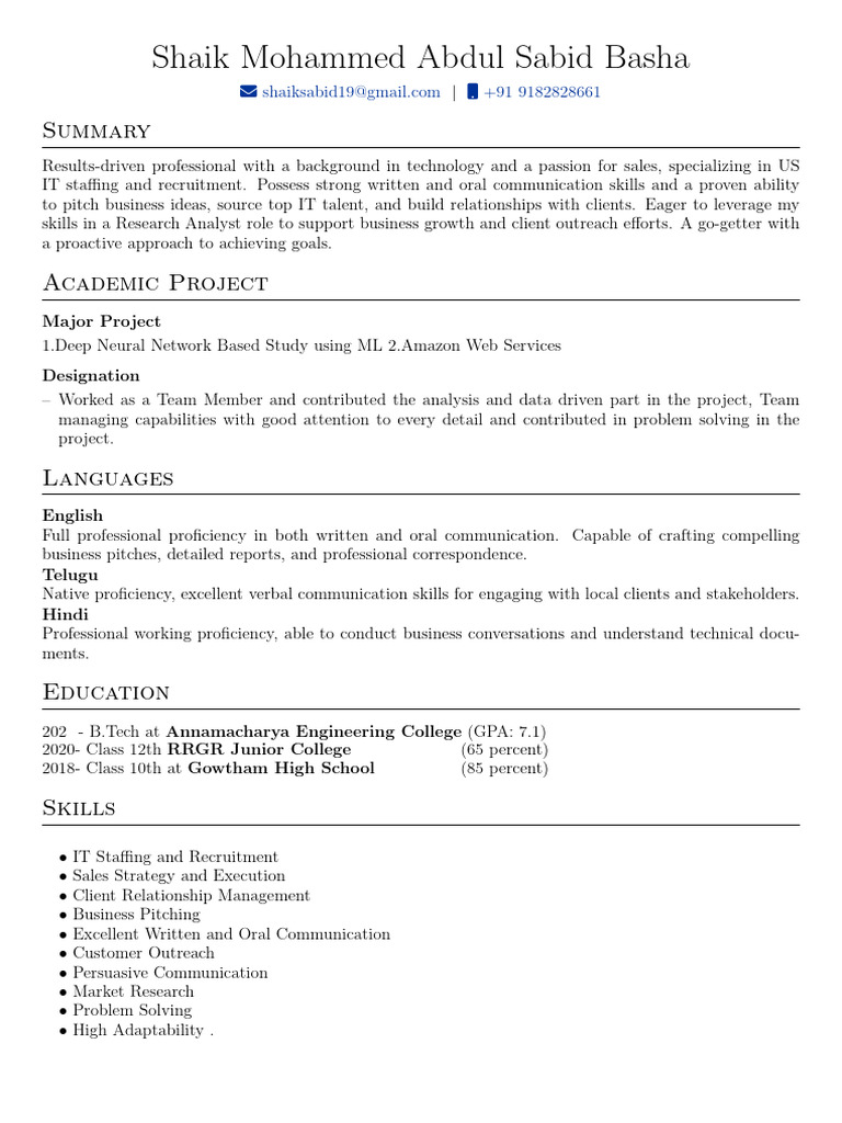 Shaik Mohammed Abdul Sabid Resume | PDF