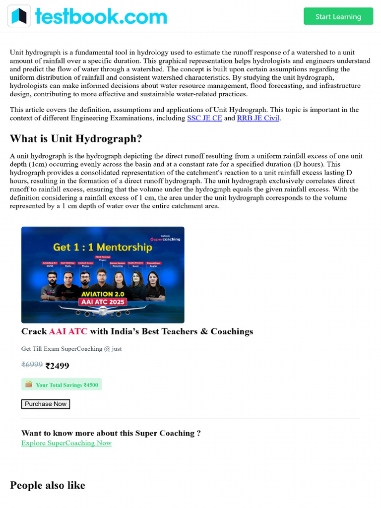 Unit Hydrograph - Learn Definition, Assumptions and Applications | PDF