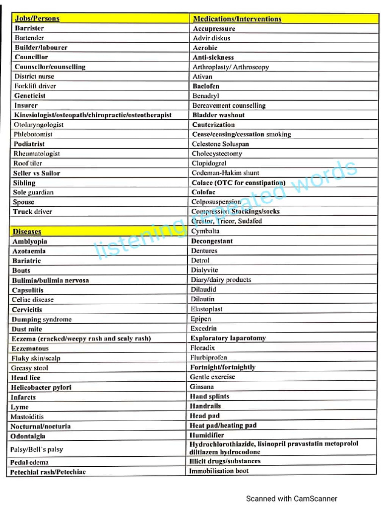 Listening Vocab-Ms Yussra's Course | PDF
