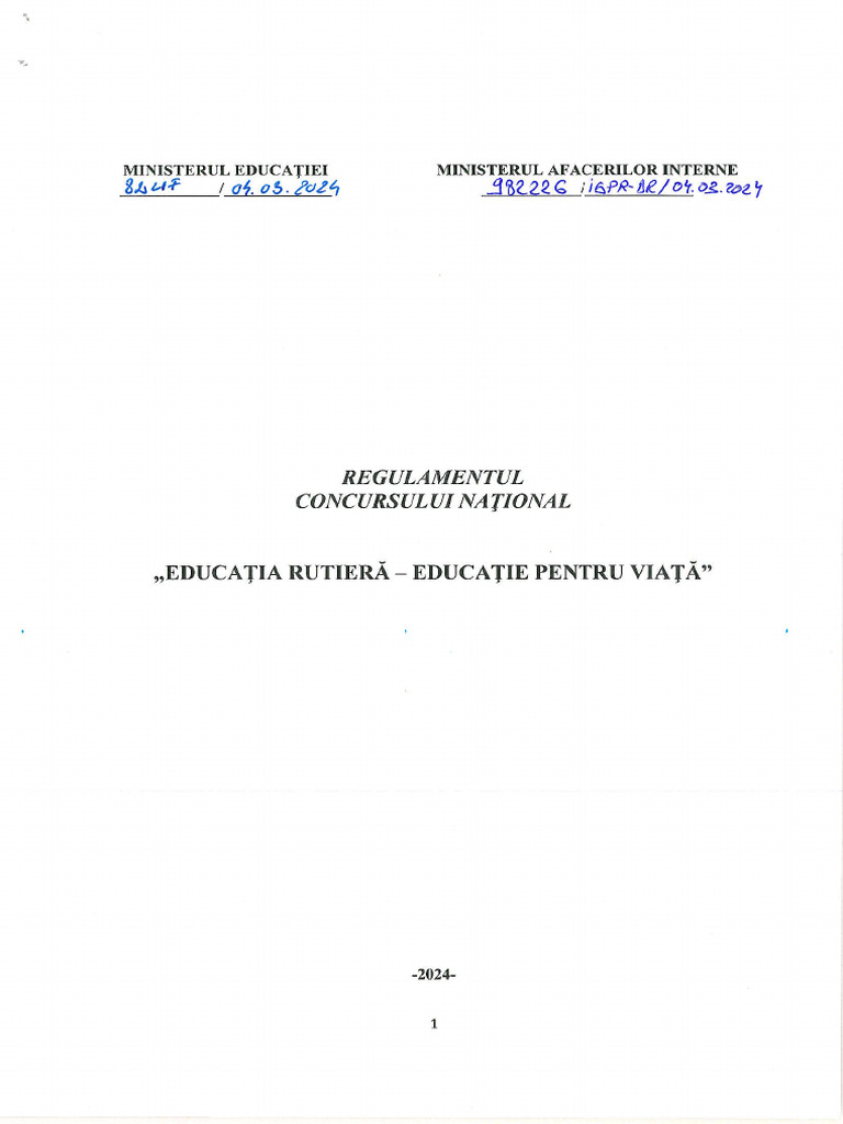 A1_1_Regulament Concurs Național „Educatie Rutieră, Educație Pentru Viață”_MEC | PDF