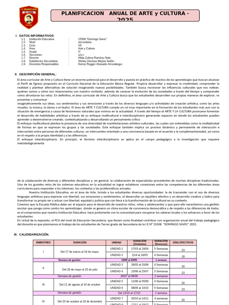 FORMATO PLAN ANUAL 5ro Secundaria Arte | PDF | Evaluación | Aprendizaje