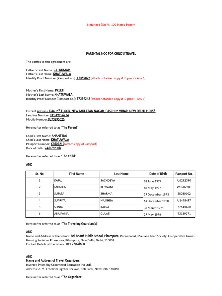 ATTACHMENT 2 - Parental NOC Affidavit | PDF | Justice | Crime & Violence
