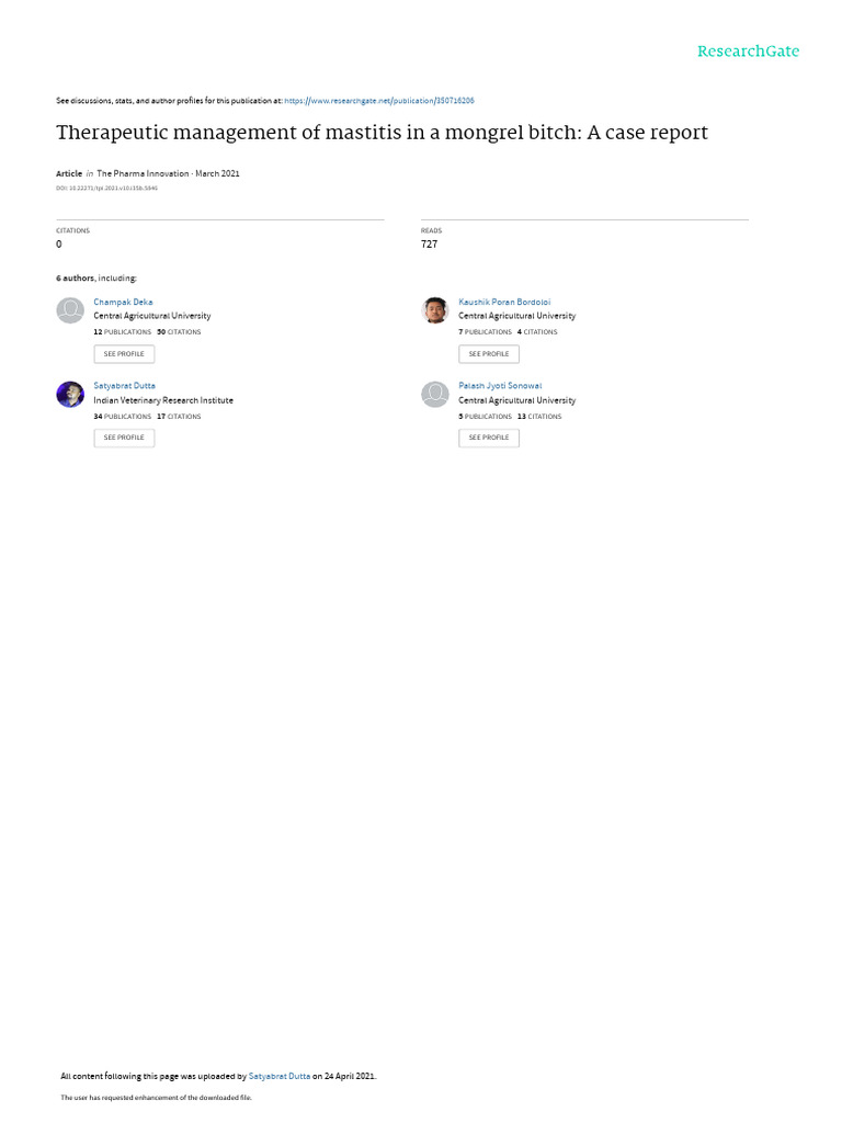 Therapeutic Management of Mastitis in A Mongrel Bi | PDF ...