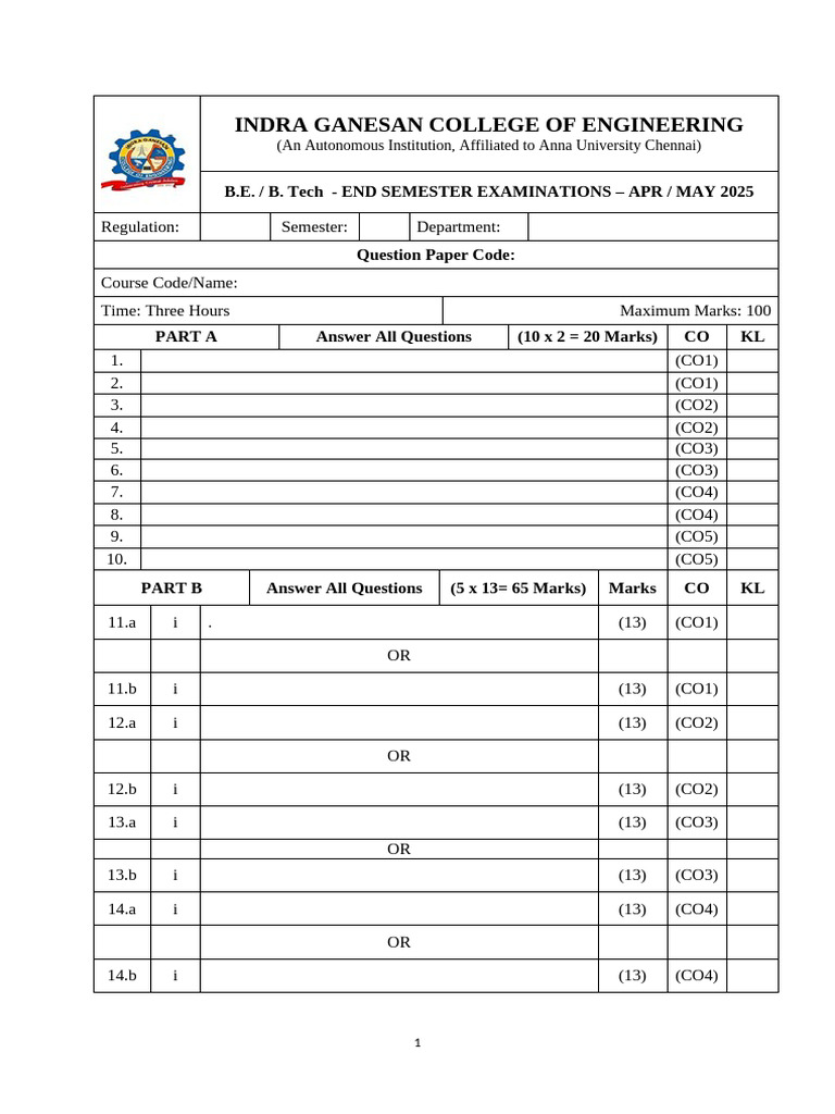 QP FORMAT | PDF | Engineering | Career And Technical Education
