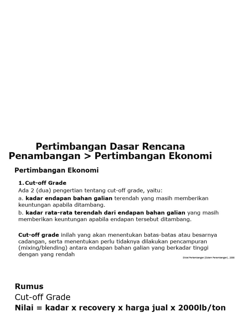 Rumus Cut-Off Grade dalam Penambangan | PDF