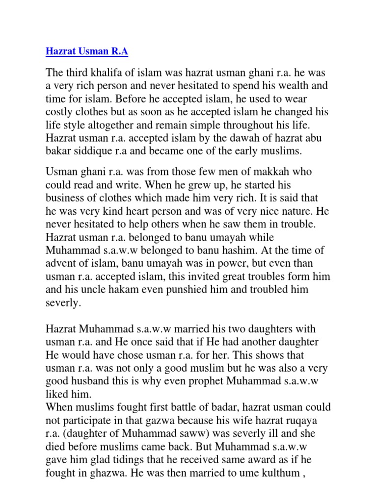 Hazrat Usman R | PDF | Caliphate | Muhammad