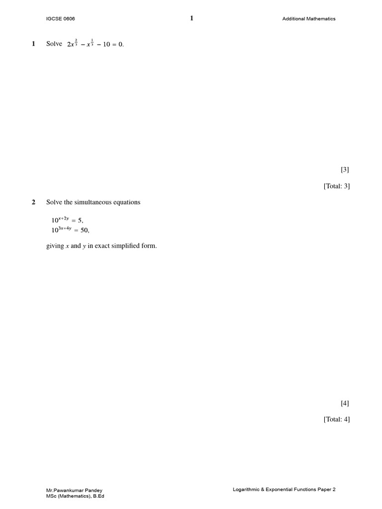 Logarithmic & Exponential Functions Part 2 QP | PDF | Logarithm | Exponential Function