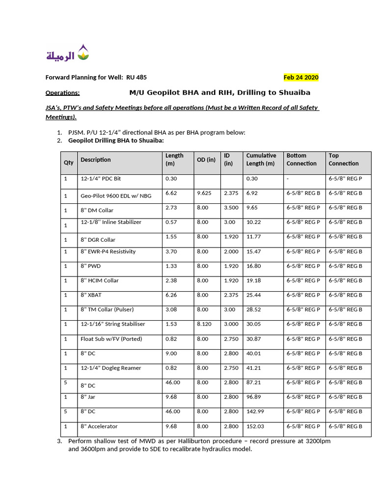 27-Changing Out Rotary BHA To Geopilot BHA - Drilling To Shuaiba | PDF ...