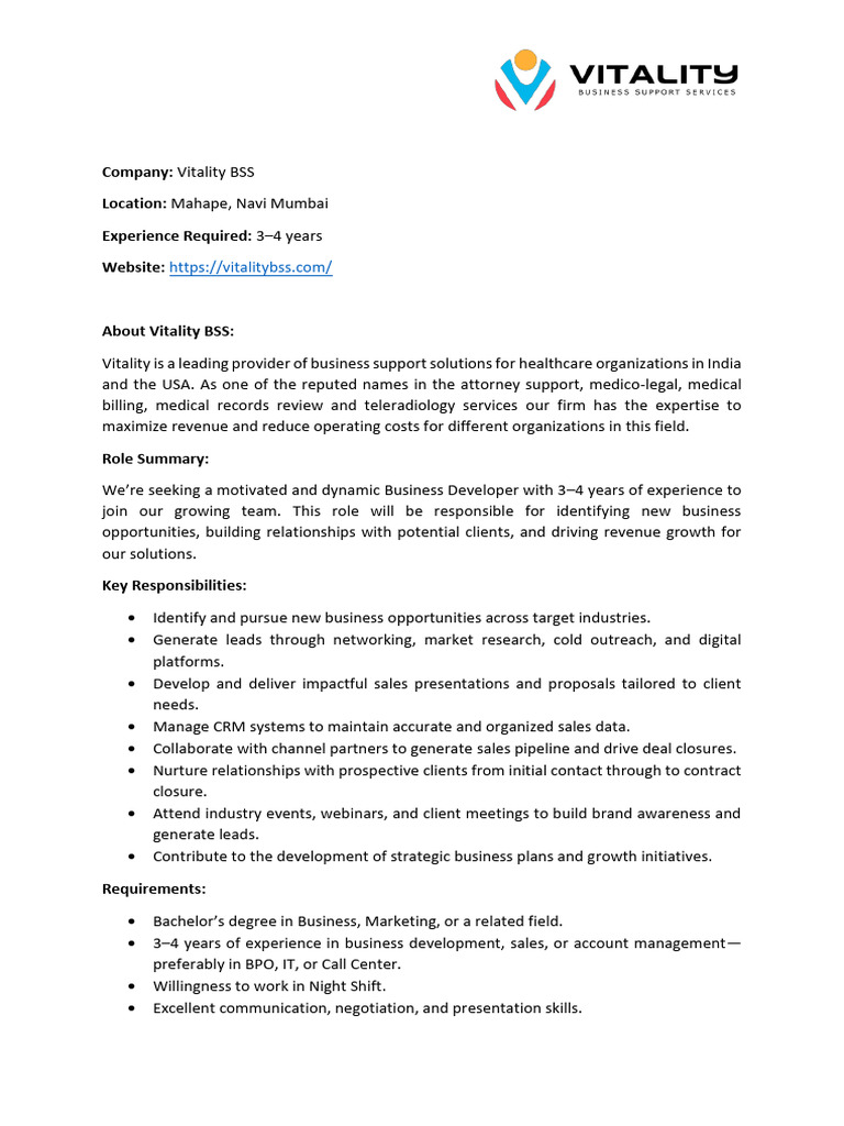Business Developer (Night Shift) Job Description | PDF