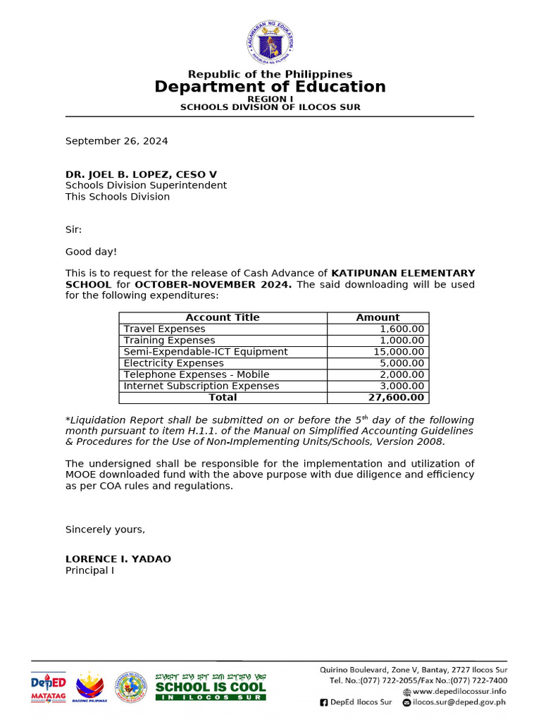 Letter-Request Mooe New (With School Is Cool Logo) | PDF