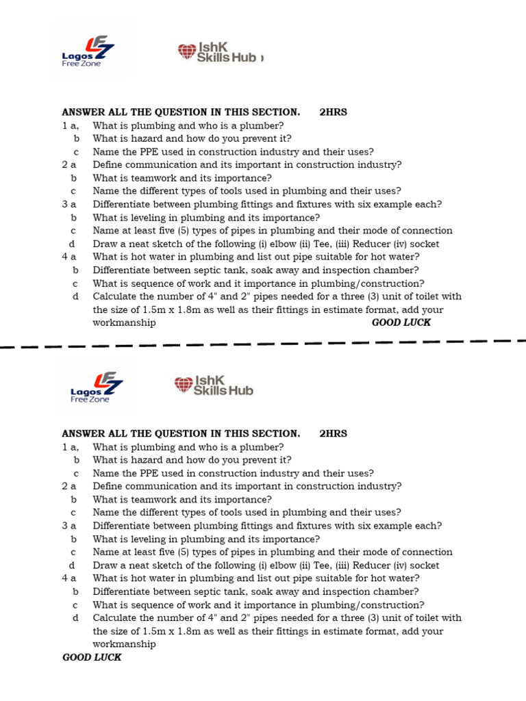 Itsc Plumbing Exam Cohort 3 | PDF