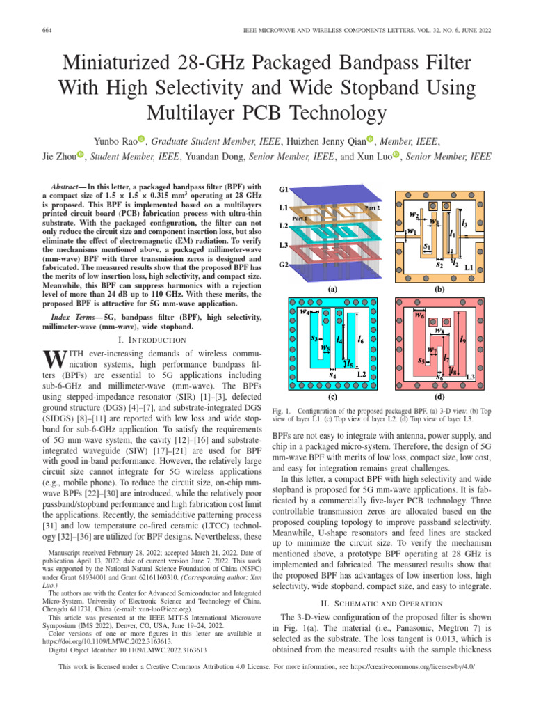 Miniaturized 28-GHz Packaged Bandpass Filter With High Selectivity and Wide Stopband Using ...
