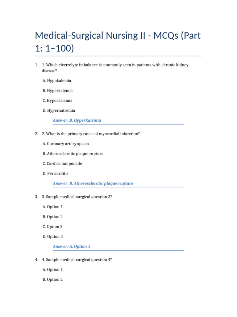 Medical-Surgical Nursing II MCQs Part1 | PDF | Myocardial Infarction | Diseases And Disorders