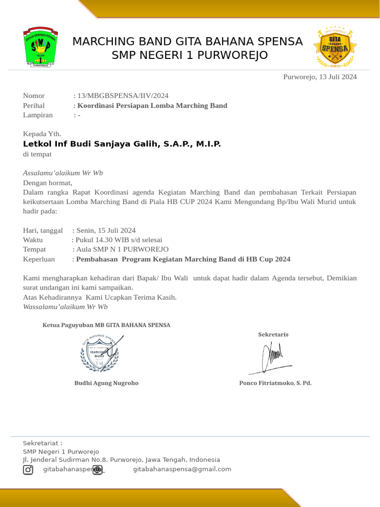 UNDANGAN Persiapan Lomba HB CUP 2024 150724 | PDF