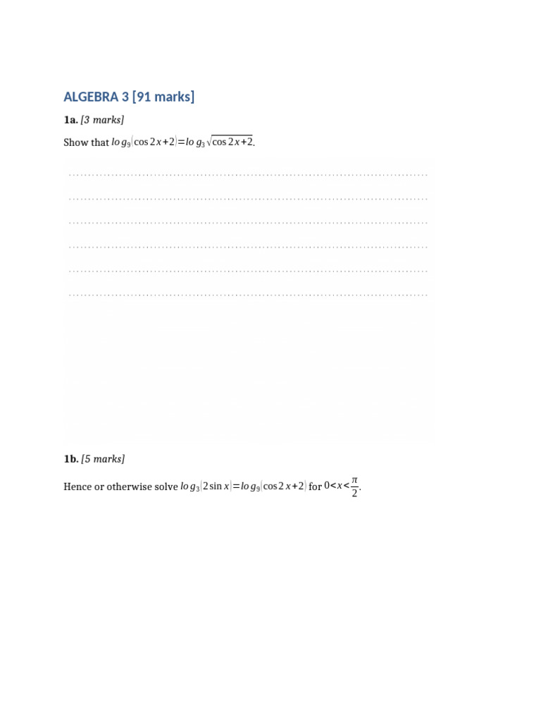 Algebra 3 - S Form - Exponential and Log - Questions | PDF ...