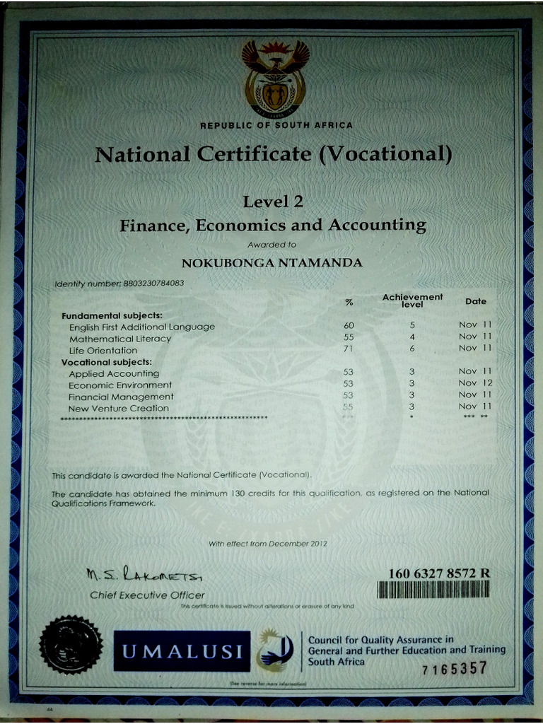 Nokubonga's Qualifications | PDF