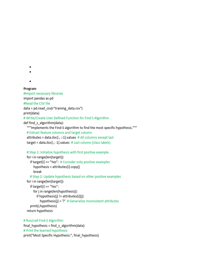 Experiment 4 FInd S Algorithm | PDF