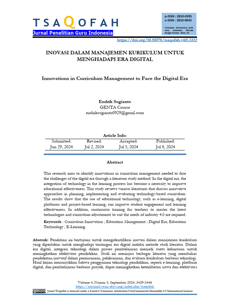 Inovasi Dalam Manajemen Kurikulum Untuk Menghadapi | PDF