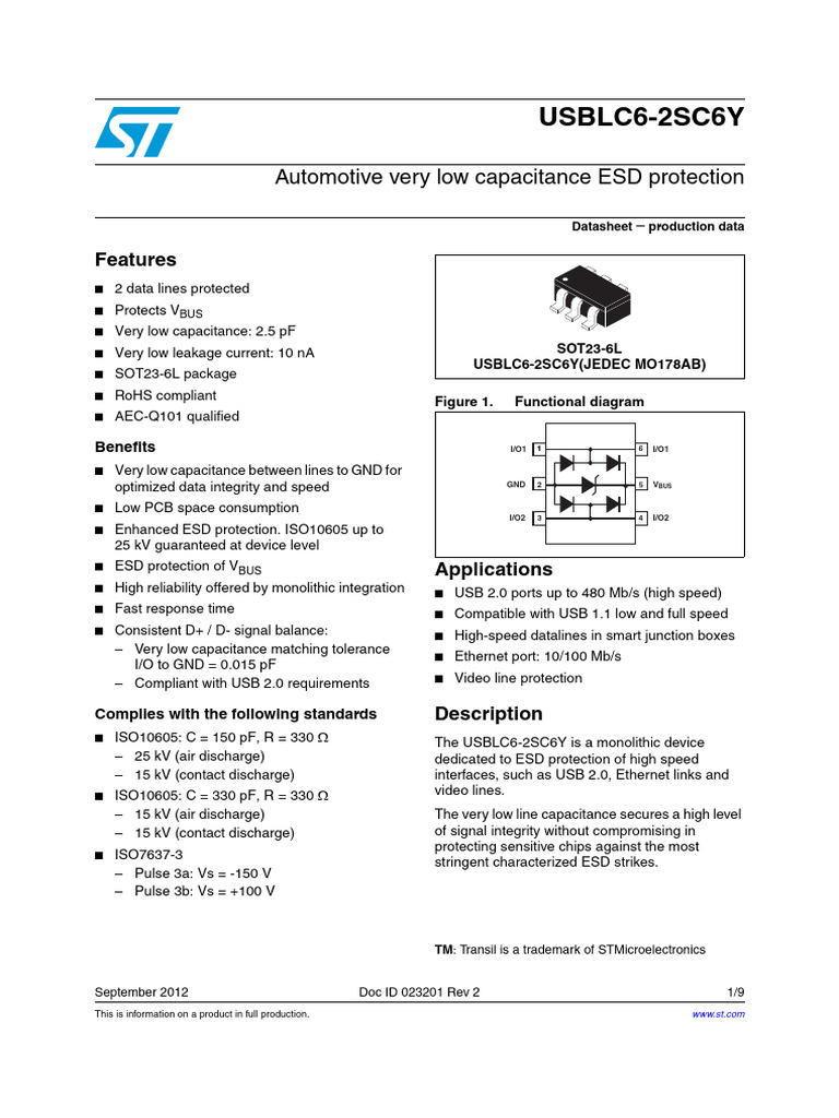 STMicroelectronics USBLC6 2SC6Y C2969755 | PDF | Electrical Engineering ...