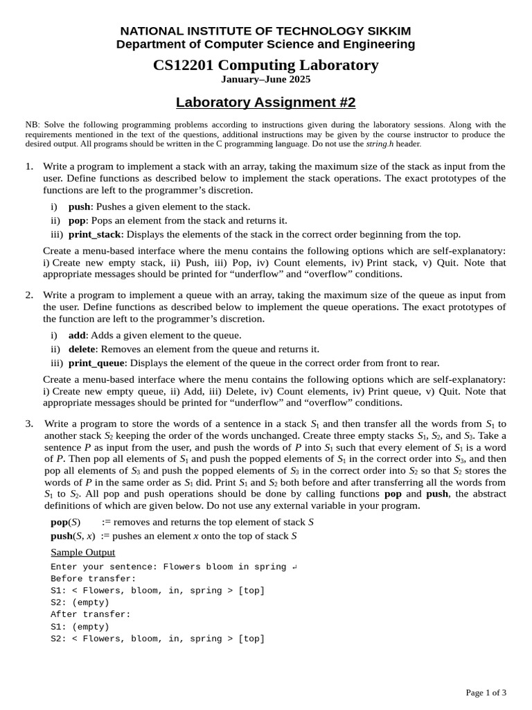 CS12201 Lab Assignment 2 - 20-03-2025 | PDF | Queue (Abstract Data Type ...