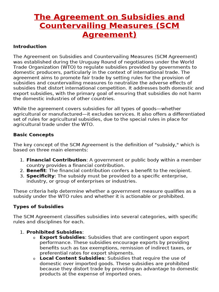 The Agreement On Subsidies and Countervailing Measures | PDF | Dumping ...