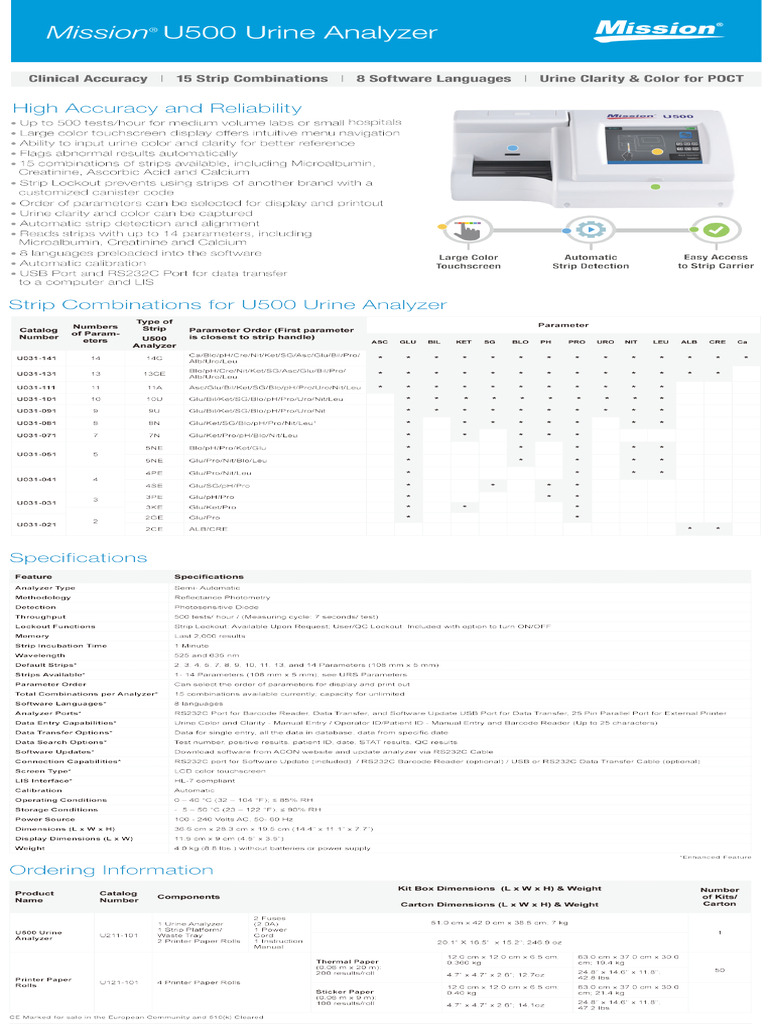 ACCON Mission® U500 Urine Analyzer | PDF