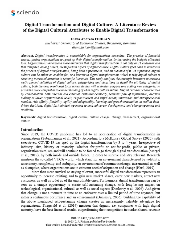 Digital Transformation and Digital Culture A Literature Review of The ...