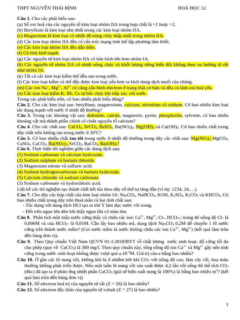 Đề Cương Ôn Tập Cuối Hkii Môn Hoá 12 Năm 2024-2025 | PDF