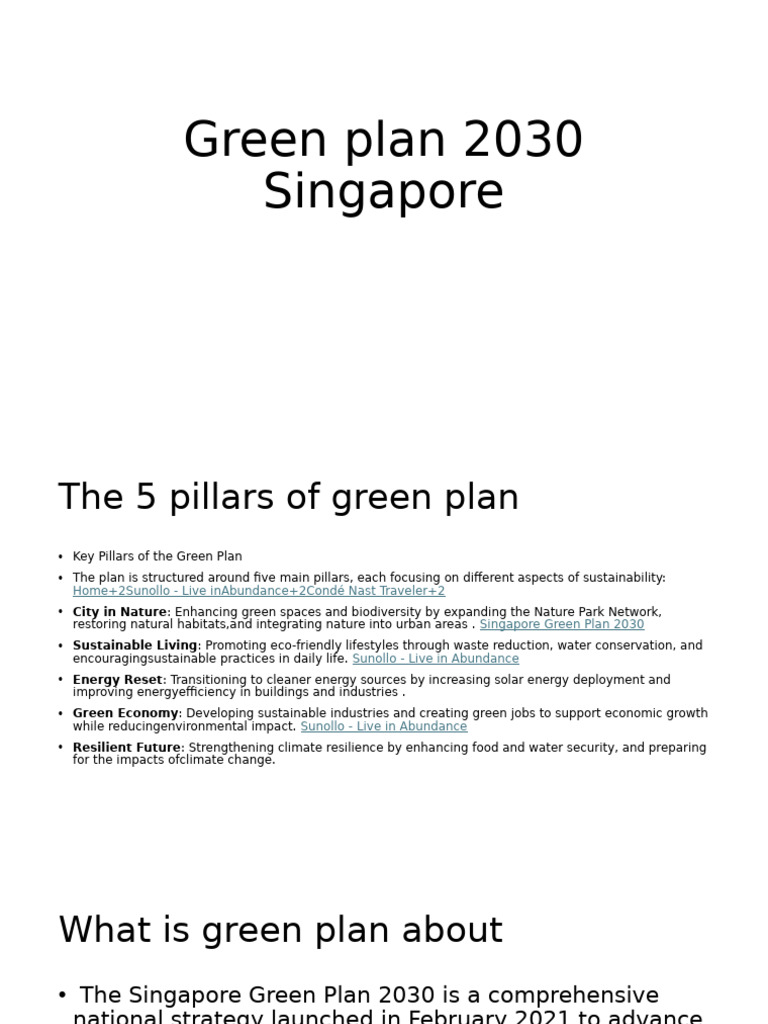 Singapore Green Plan 2030 Overview | PDF | Sustainability | Sustainable ...