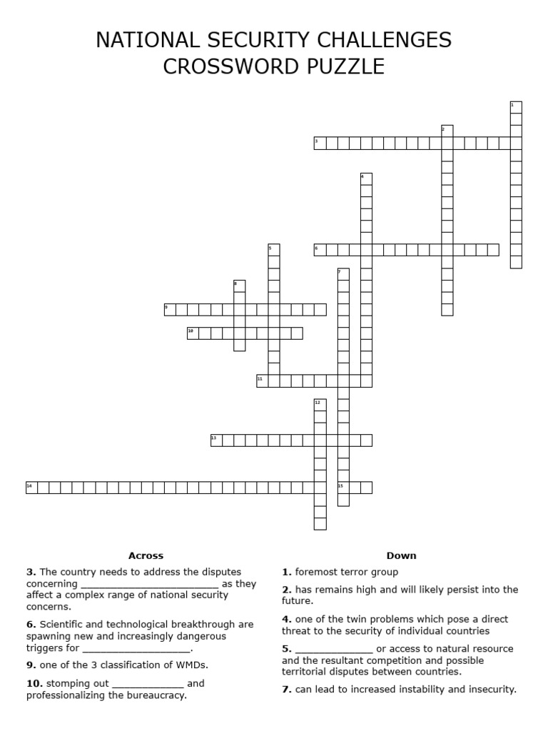 National Security Challenges Crossword Puzzle Activity Sheet | PDF ...